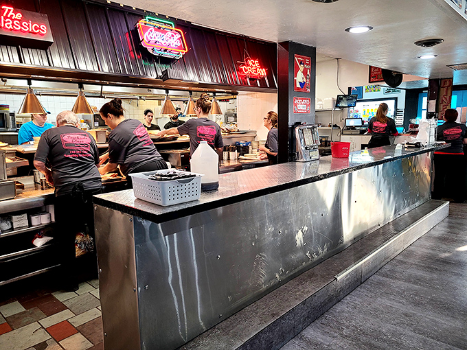 Where breakfast magic happens&mdash;the open kitchen design lets you witness the choreography of short-order cooking at its finest.