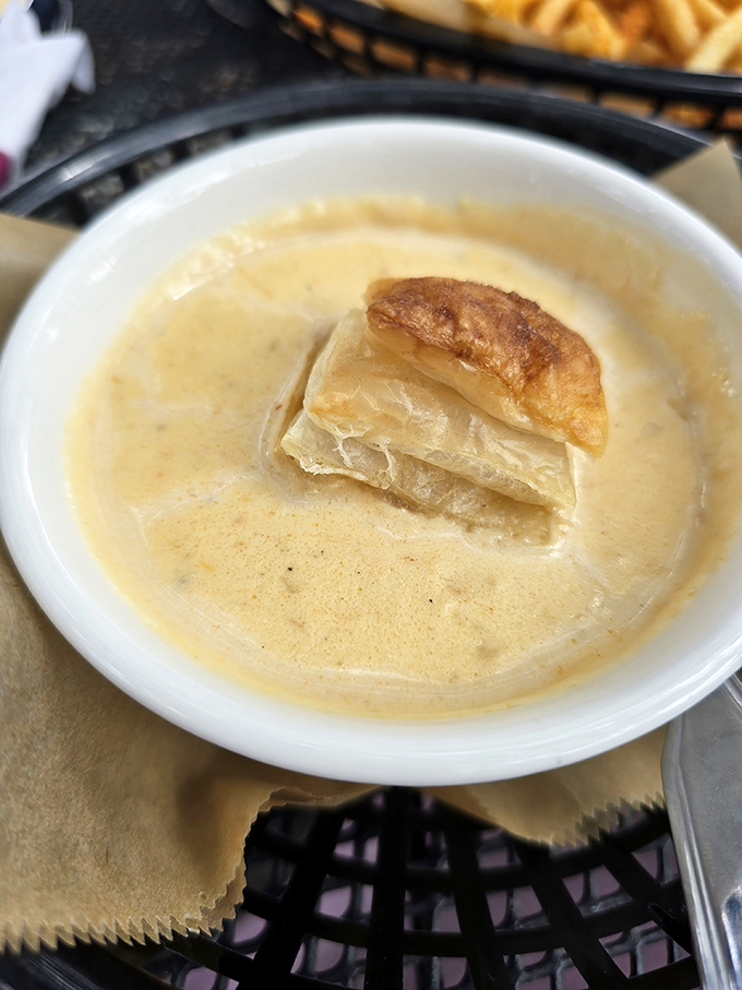 The legendary She Crab soup with its golden puff pastry hat &ndash; like velvet for your taste buds.