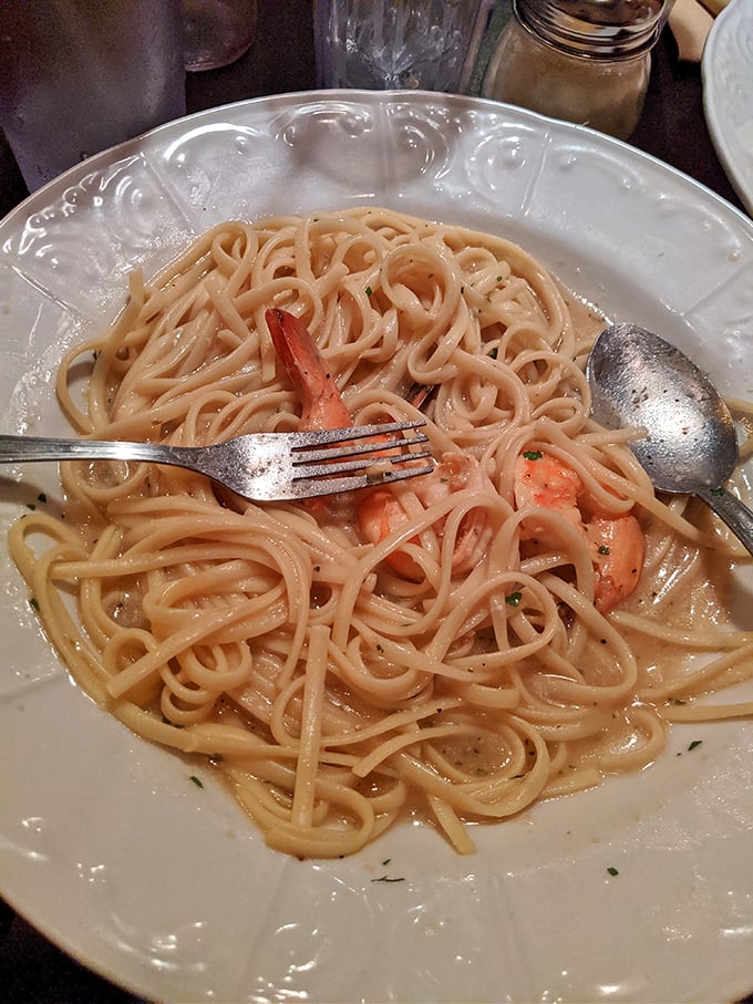 Spaghetti with shrimp that proves sometimes the simplest combinations create the most profound pleasures. Fork and spoon required&mdash;bib optional.