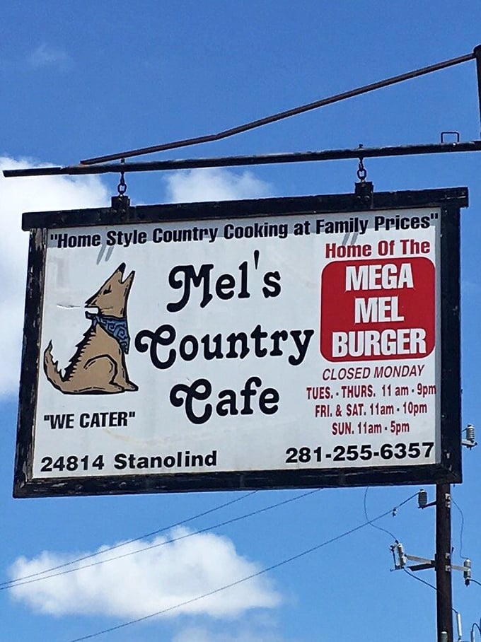 The iconic sign proudly proclaims "Home Style Country Cooking at Family Prices." No false advertising detected&mdash;just honest Texas hospitality.