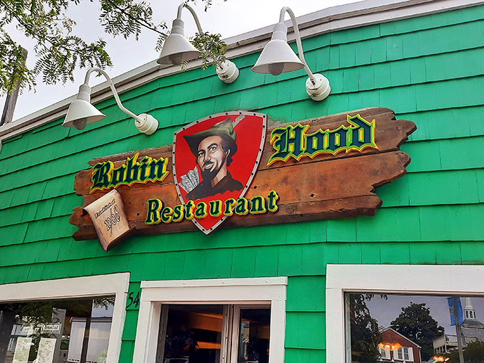 The sign says it all&mdash;this isn't some corporate chain pretending to be quaint. Robin Hood's weathered wooden sign promises authentic diner magic within.