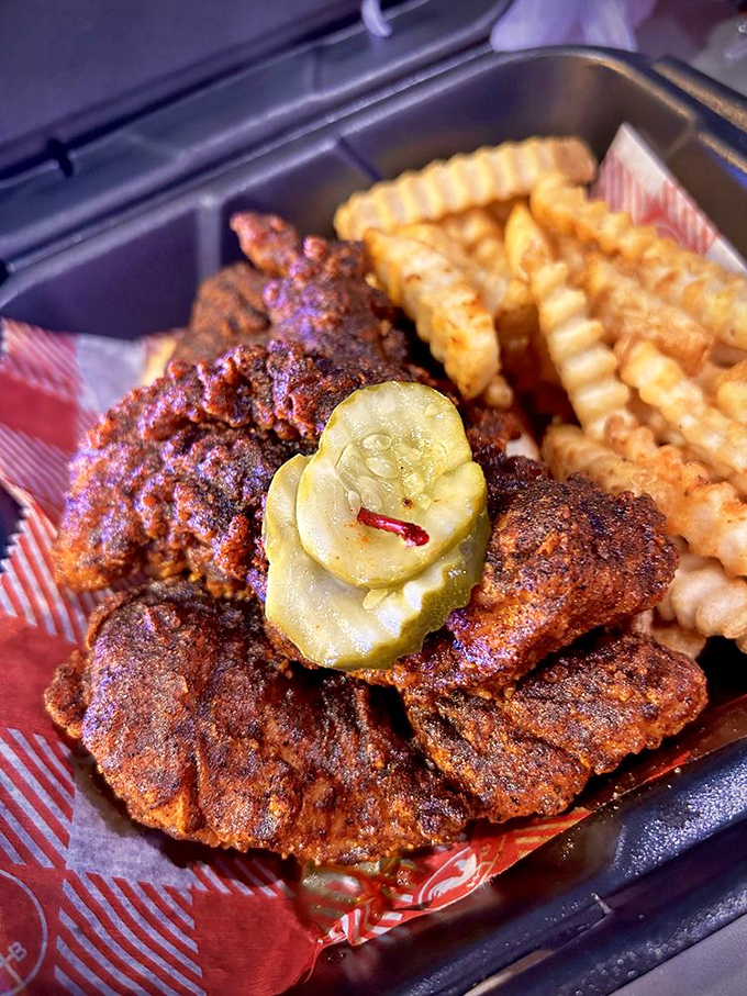 These tenders mean business &ndash; dark, crispy, and wearing their spice level like a badge of honor.