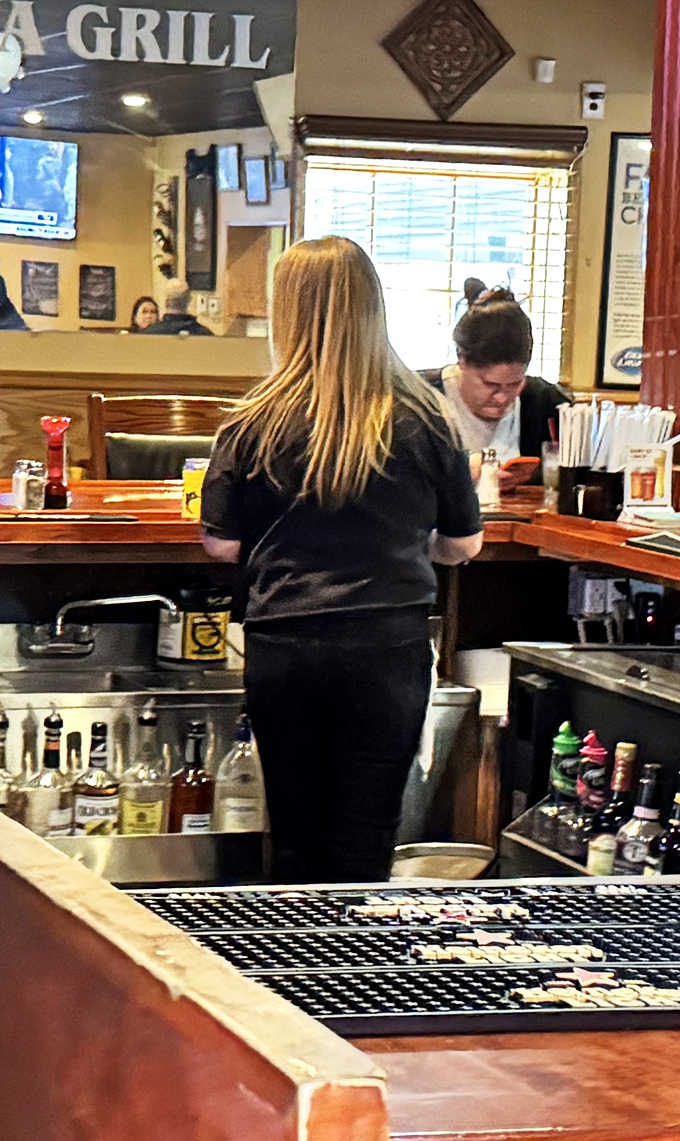 Where burger magic happens. The kitchen staff orchestrates a symphony of sizzles that would make Mozart hungry.