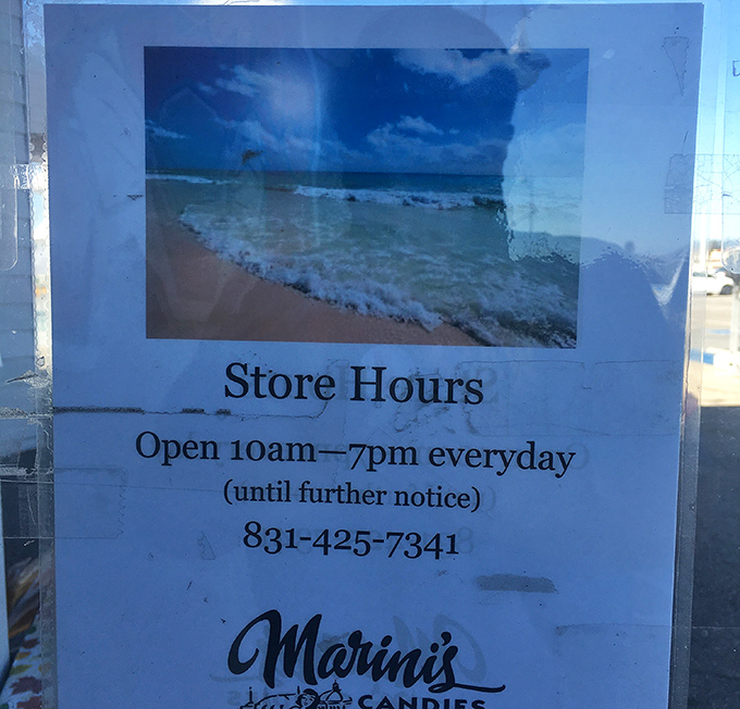 Store hours sign that might as well read: "Open daily for emergency happiness infusions and scheduled nostalgia trips."