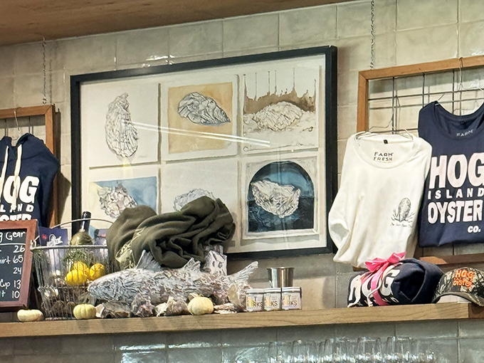 Merchandise display proving you can take the memory home, even if the oysters have to stay.