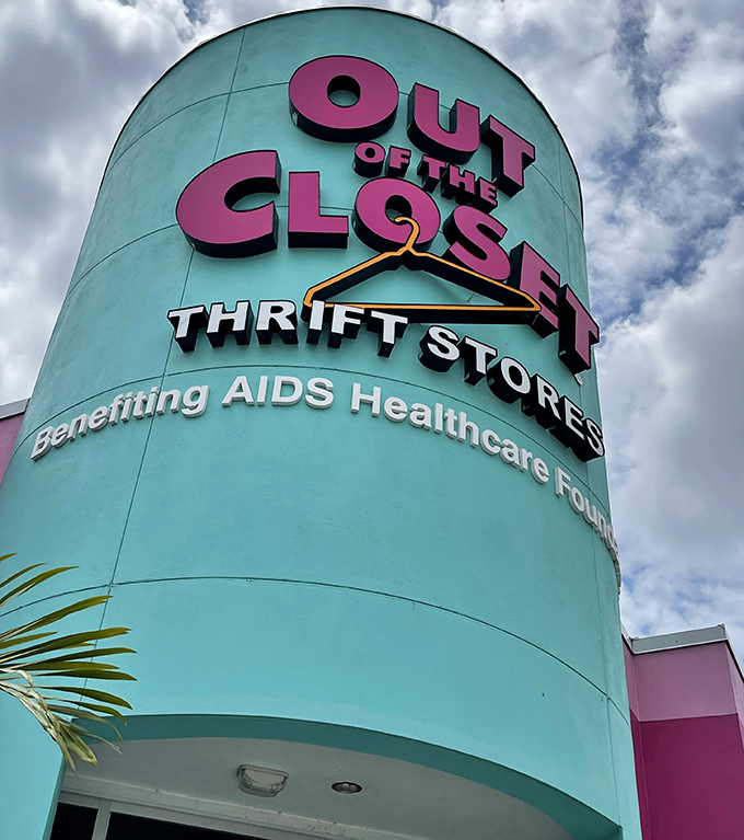 The iconic turquoise tower announces its mission with pride. Not just a logo&mdash;a beacon for bargain hunters and community supporters alike.