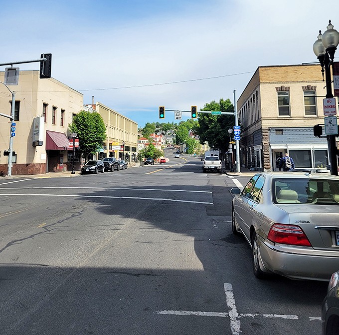 At this crossroads in Pendleton, you might just find yourself contemplating a simpler life where traffic jams are rare and neighbors still wave hello.
