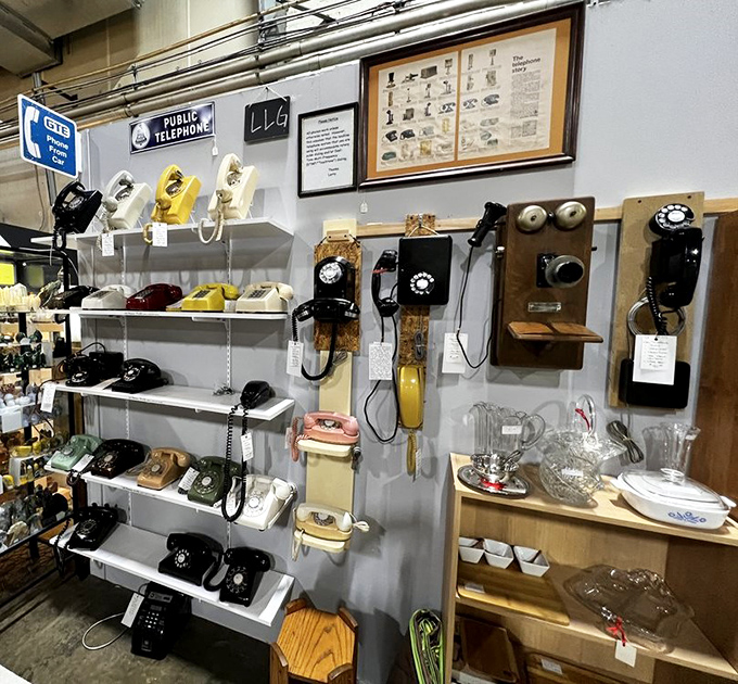 The evolution of communication displayed like prehistoric fossils. Kids today would need an instruction manual just to make a call on these beauties.