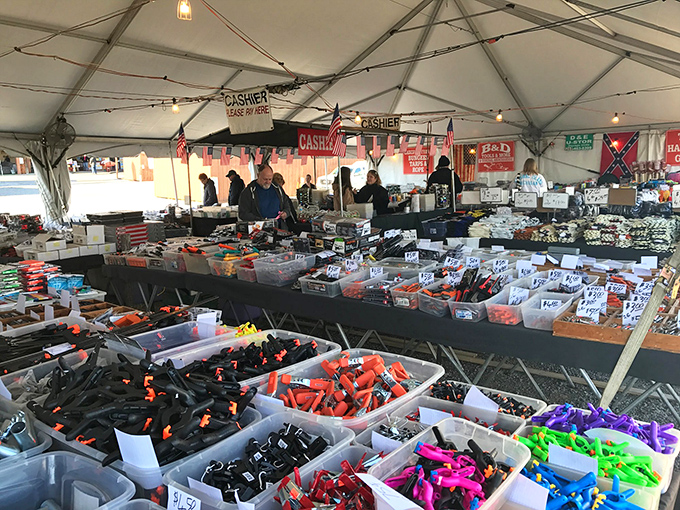 Tool paradise for the handy and hopeful alike. This tent houses everything from practical necessities to mysterious implements that challenge your DIY imagination.