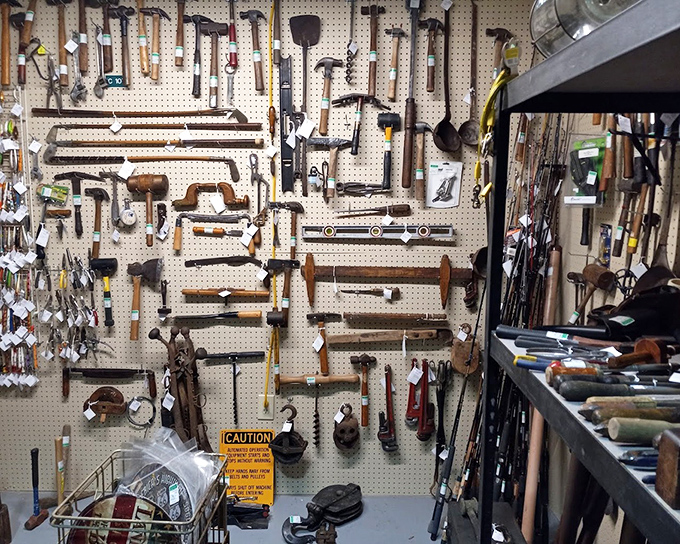 Tool enthusiasts rejoice! This pegboard paradise showcases implements that built America, each with patina only decades of honest work can create.