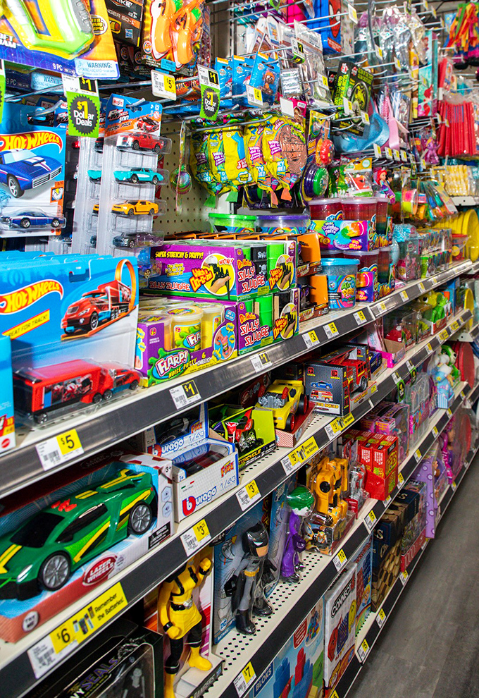 Toy aisle treasures where childhood dreams come true for pocket change&mdash;the perfect spot for rainy day distractions.