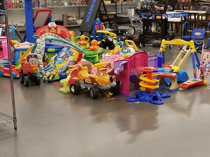 The toy section resembles a plastic rainbow explosion – proof that children's entertainment doesn't require batteries or monthly subscription fees.