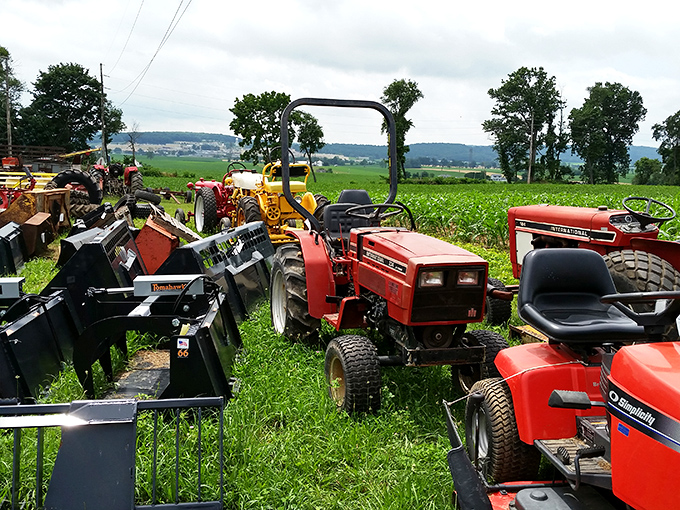 Farm equipment graveyard or mechanical treasure trove? These tractors stand ready for their second act in the Pennsylvania countryside.