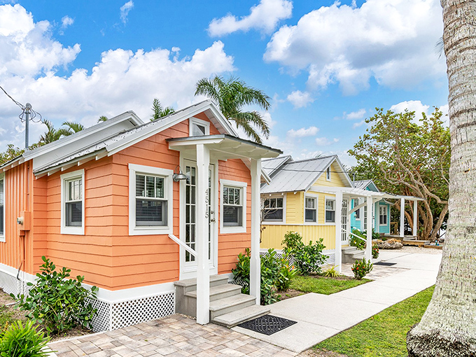 Colorful cottages line Cortez's walkways, each one a cheerful reminder that life's too short for beige in paradise.