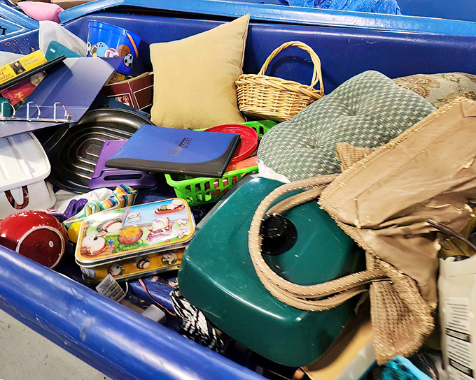 The ultimate mixed bag &ndash; from vintage lunch boxes to wicker baskets, each bin offers a completely unpredictable assortment of household goods.