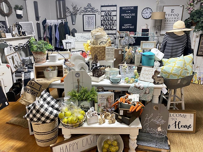 Eclectic collections where seasonal decorations and random treasures create the world's most interesting yard sale experience ever.