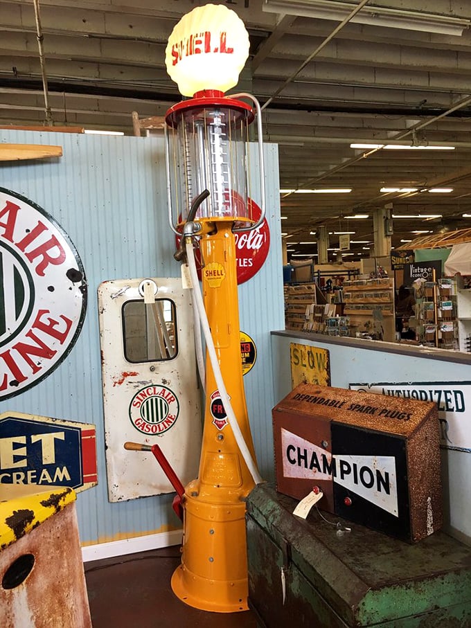 This Shell gas pump isn't just vintage—it's automotive royalty from when filling stations had personality and gas was measured in visible glass cylinders.