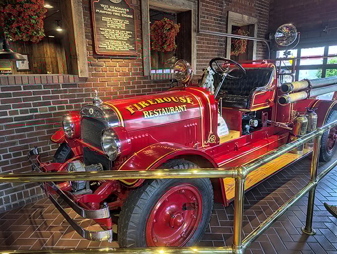 This vintage fire engine isn't just for show&mdash;it's a gleaming red reminder of the building's history and the five-alarm flavor awaiting you.
