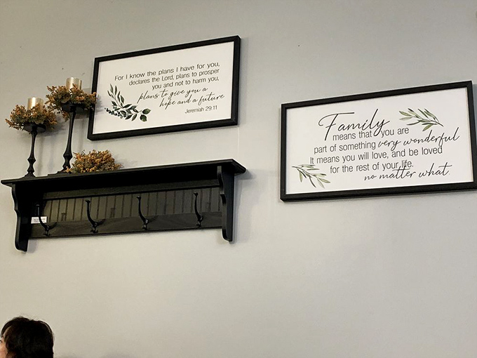 Wall d&eacute;cor that reminds you this is a place where family values and comfort food go together like chicken and dumplings.