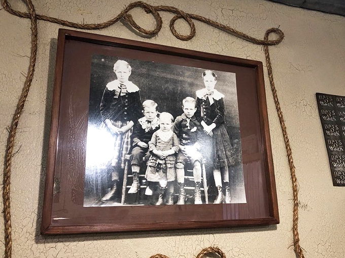 Historic photographs on the walls tell stories of Julian's past, reminding diners they're part of a continuing tradition.
