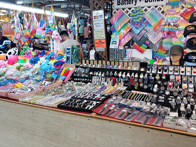 Impulse buyer's paradise&mdash;watches, toys, and trinkets spread across a wonderland of "I didn't know I needed that until now!"