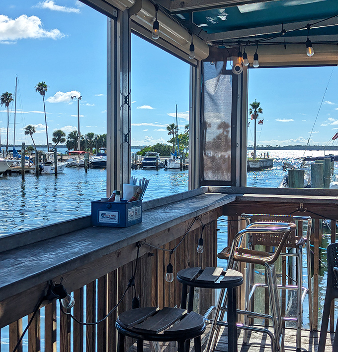 Bar seating with a million-dollar view&mdash;where every stool is the best seat in the house and the water practically laps at your feet.