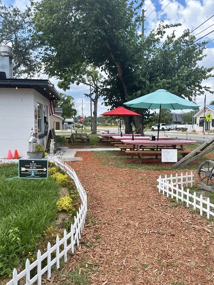 A welcoming path lined with white picket fencing &ndash; like Grandma's house, if Grandma was a pitmaster with serious smoking skills.