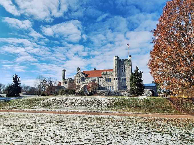 Winter's first dusting creates a fairytale scene, with the castle's reflection in the pond doubling the magic of this architectural masterpiece.