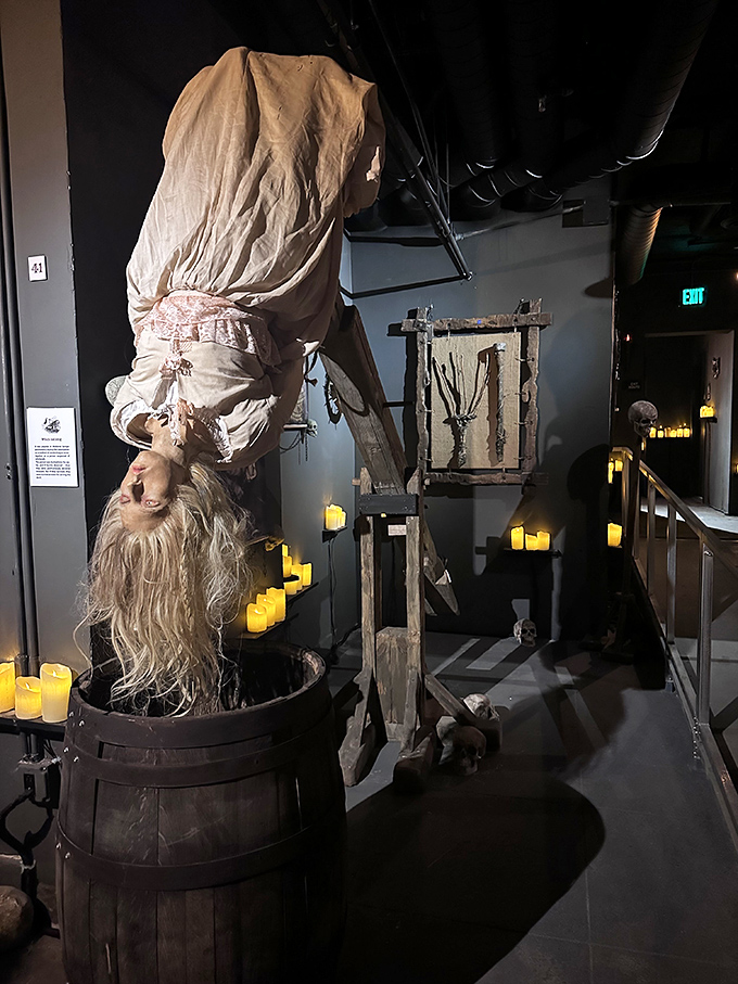 This witch-dunking demonstration makes modern dunk tanks at carnivals seem positively delightful. The original "sink or swim" scenario had much higher stakes.