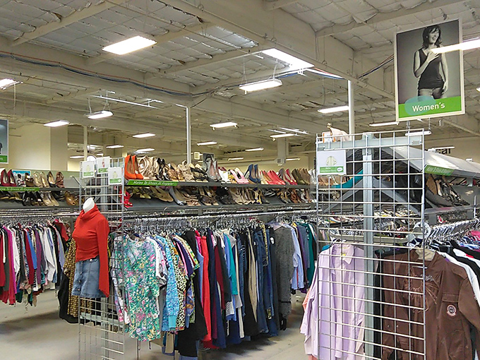 The women's department: a textile time machine where vintage blouses mingle with last season's sweaters in perfect harmony.