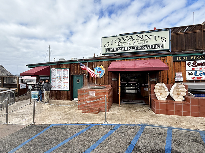 Weathered wood and working harbor views remind you that the best seafood comes from places where fishing happens.