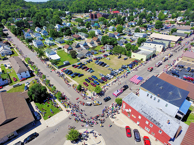 The aerial view of Munising shows why some places are worth the extra miles on winding roads.