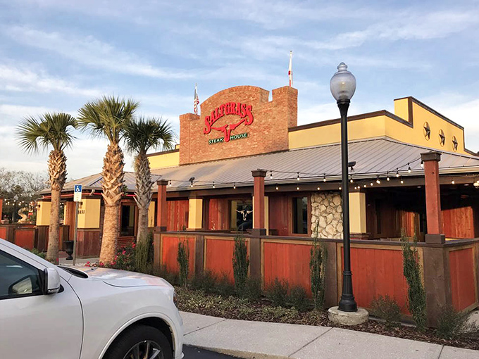 Saltgrass's brick facade and Texas-inspired design brings a taste of the Lone Star State to Orlando.