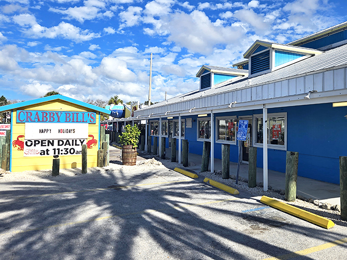 Bright blue and yellow announce a place where messy, delicious fun is not just allowed but encouraged.