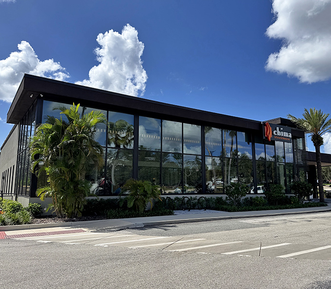 The sunshine bounces off Chima's contemporary fa&ccedil;ade like it's showing off. This isn't just a steakhouse&mdash;it's architectural beef theater under the Florida sky.Add to Conversation