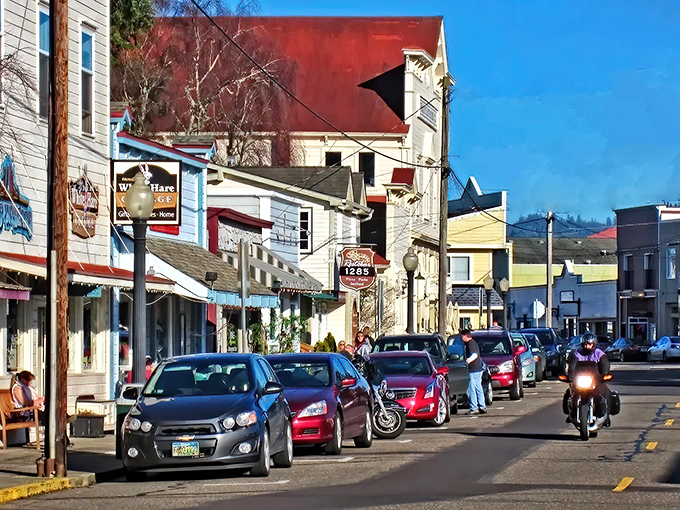 Bustling streets welcome you to Florence, where historic storefronts, vintage signage, and coastal energy create a charming and lively atmosphere.