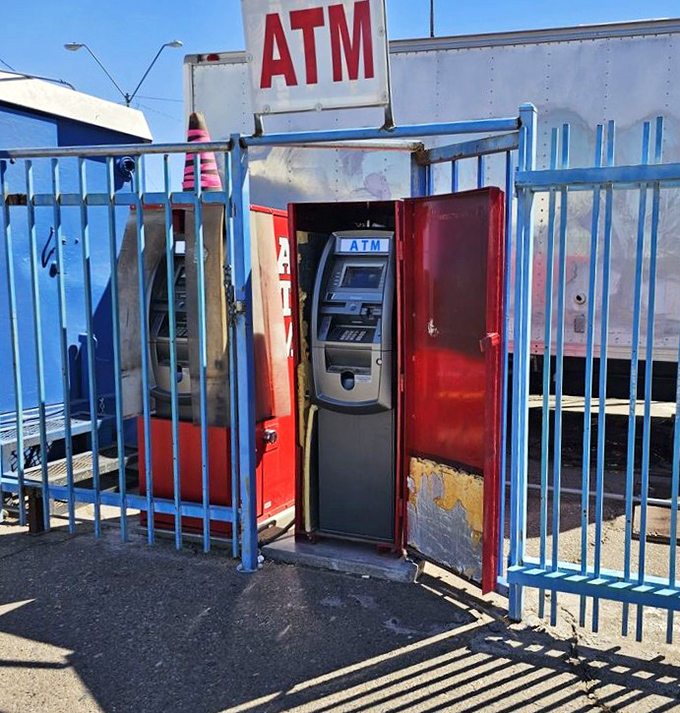 Even the ATM gets dressed up for the occasion, standing ready for cash-only negotiations.