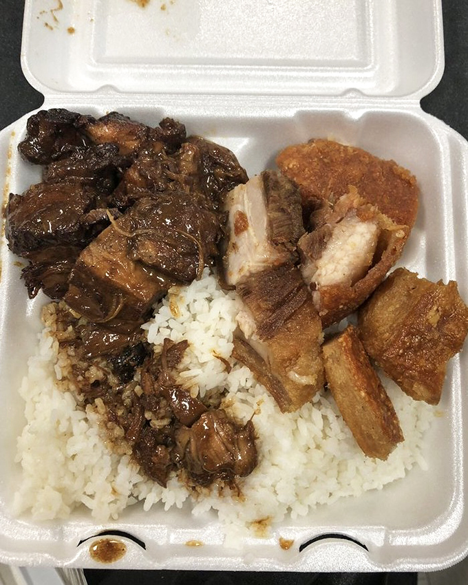 Adobo and lechon kawali sharing a takeout container &ndash; like the buddy comedy of Filipino cuisine where both characters steal the show. 
