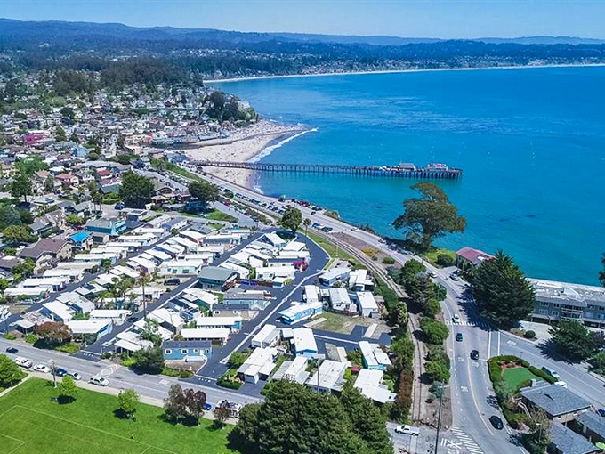 From above, Capitola reveals its perfect positioning between hills and ocean&mdash;a place that makes you wonder why you don't live in a seaside village.