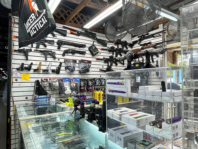 Tactical toys for big boys. This display would make action movie directors jealous&mdash;all the gear without the Hollywood budget.