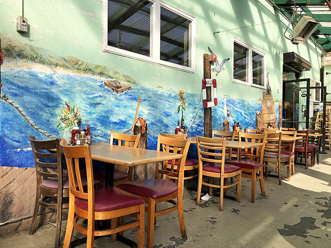 Al fresco dining with a side of ocean-inspired murals &ndash; because sometimes your seafood needs the proper artistic backdrop.