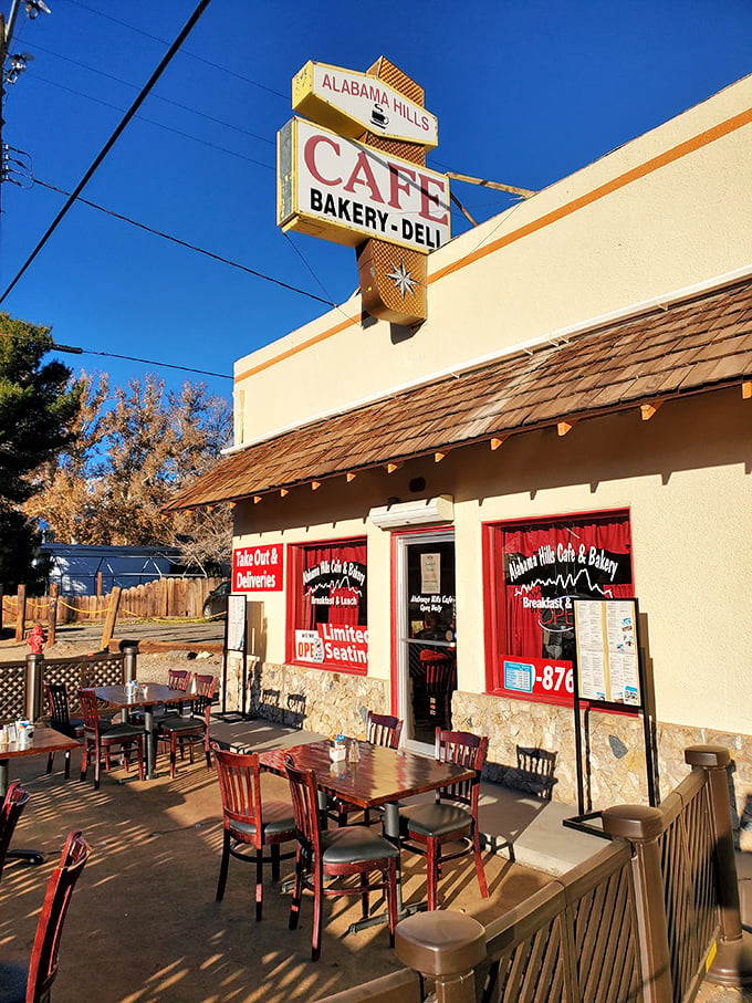 The Alabama Hills Cafe: where pancakes are served with a side of mountain views and the coffee refills come with local gossip.