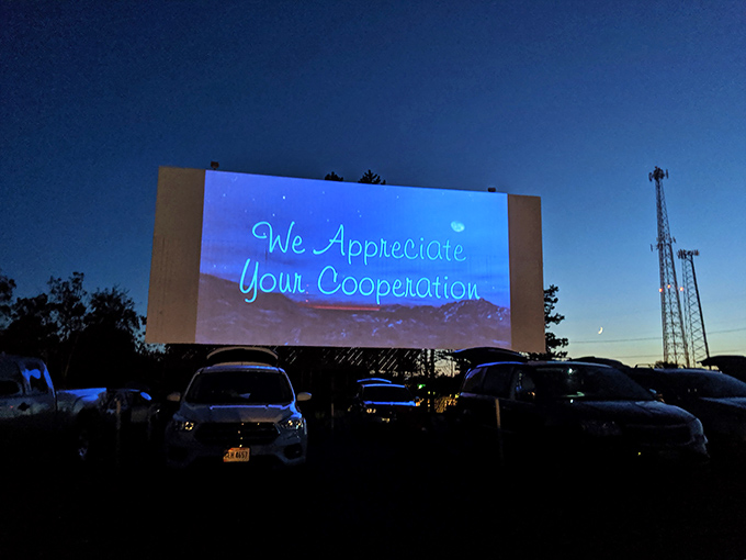 "We Appreciate Your Cooperation" glows in neon blue&mdash;a gentle reminder that we're all in this together, sharing this slice of Americana.
