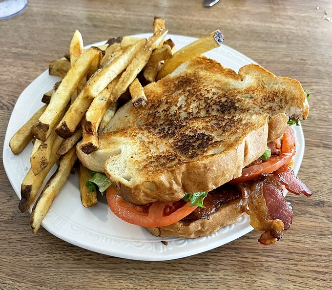 The BLT arrives with fries that could convert even the staunchest sweet potato fry enthusiast.