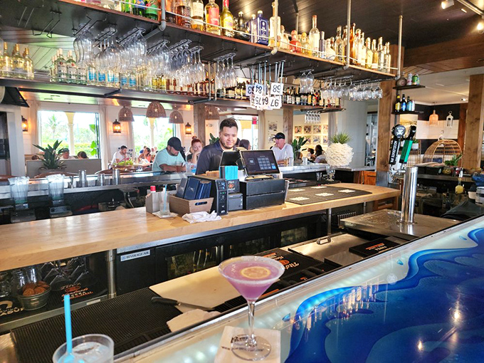 A bar stocked for any maritime emergency—because sometimes the only appropriate response to a perfect beach day is a perfect cocktail.