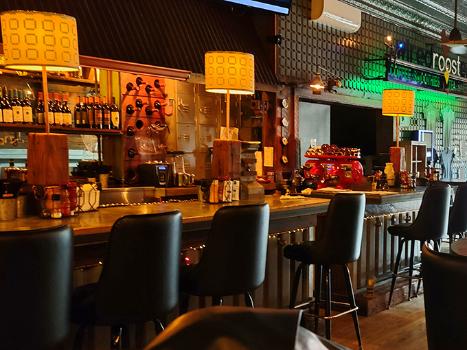 The bar beckons with amber-hued lampshades casting the kind of glow that makes everyone look like they're in a Vermeer painting.