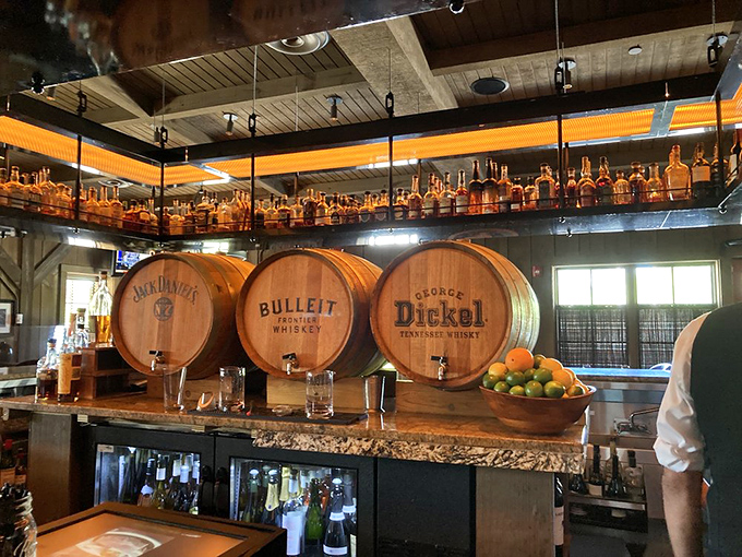 The bar showcases whiskey barrels that aren't just decoration&mdash;they're a promise of good times ahead and possibly questionable decisions.