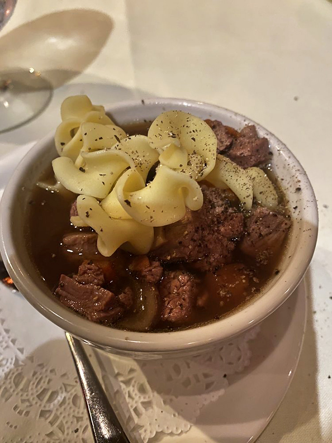 Beef and noodle soup that delivers old-fashioned comfort in a bowl, warming both body and soul.