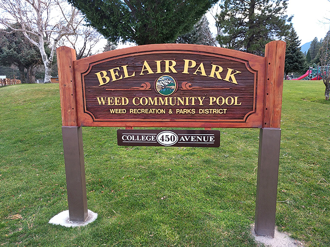 Bel Air Park's welcoming sign promises community swimming and recreation &ndash; because mountain towns know how to make a splash.