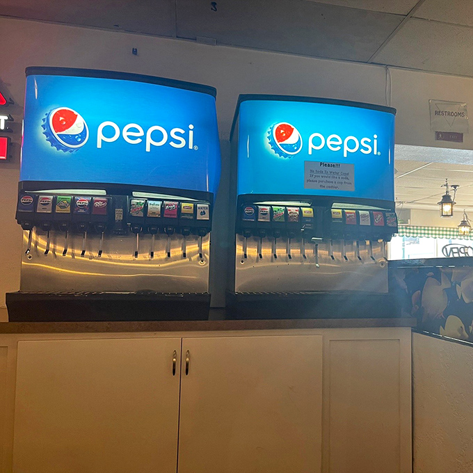 The soda fountain of youth. Nothing washes down perfectly fried seafood like an ice-cold fountain drink&mdash;desert dining 101.